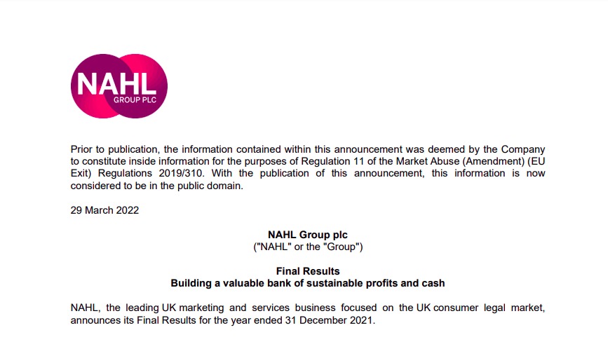 NAHL Group plc - Homepage